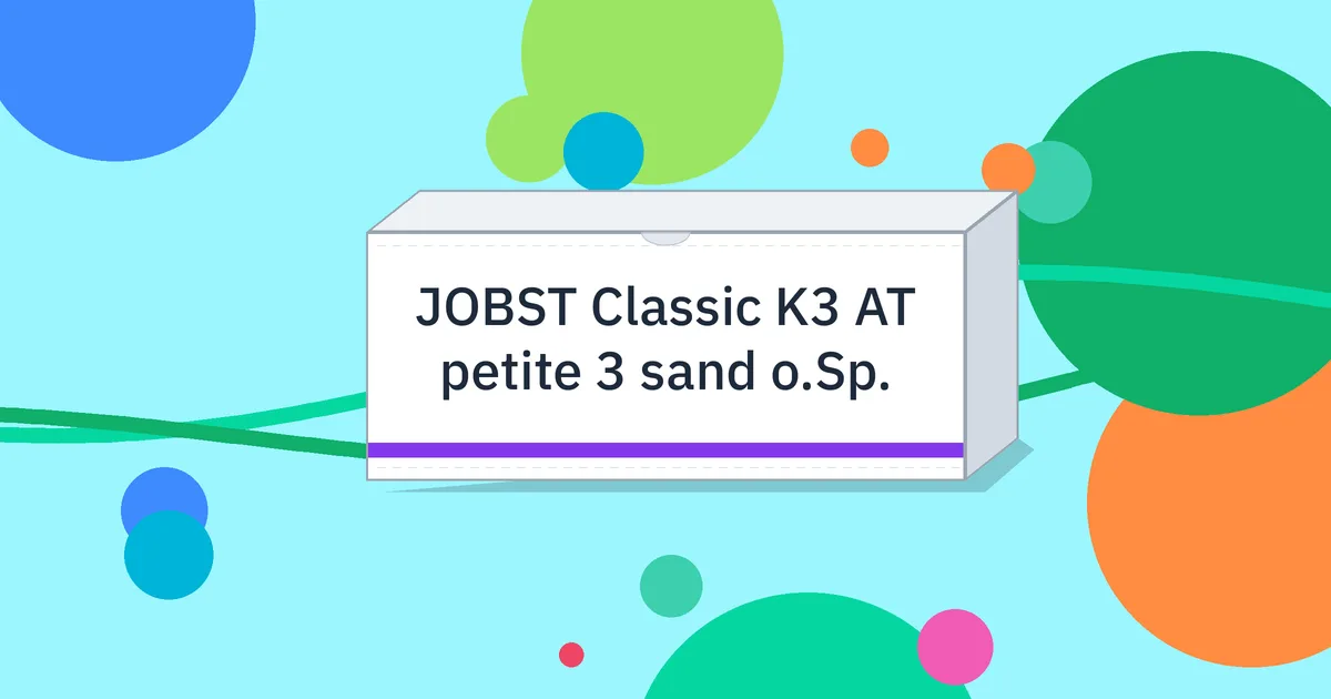 Symbolbild: Packung mit der Aufschrift JOBST Classic K3 AT petite 3 sand o.Sp. (PZN 13077398) – Verfügbarkeit und Bezug in Apotheken in Frankfurt am Main