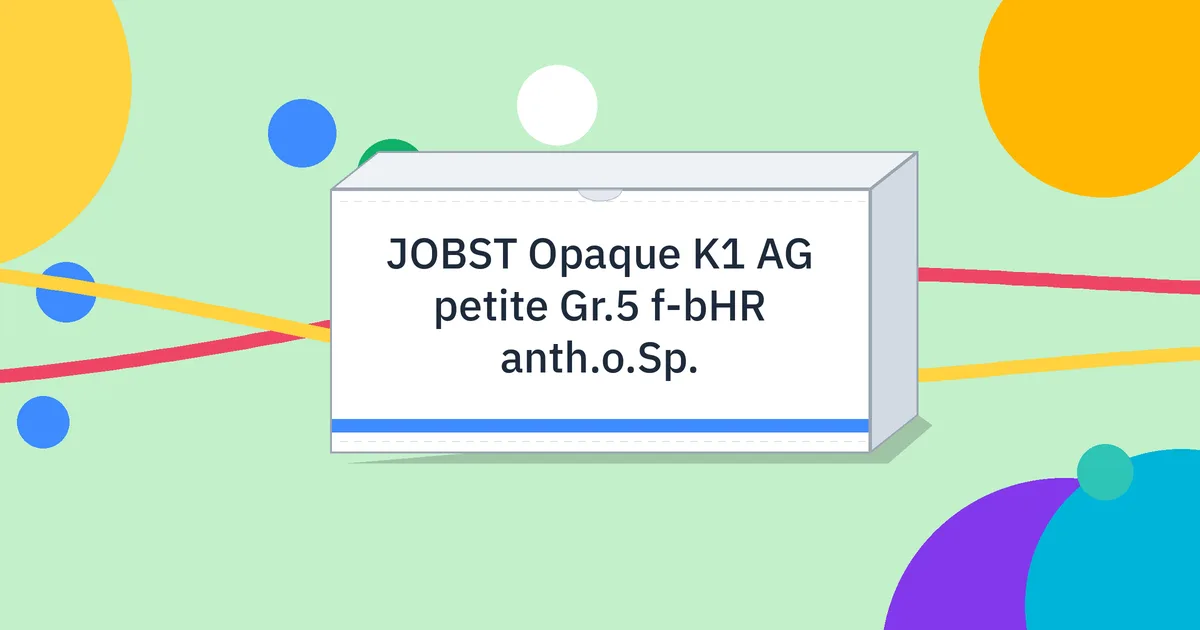 Symbolbild: Packung mit der Aufschrift JOBST Opaque K1 AG petite Gr.5 f-bHR anth.o.Sp. (PZN 16271356) – Verfügbarkeit und Bezug in Apotheken in Frankfurt am Main