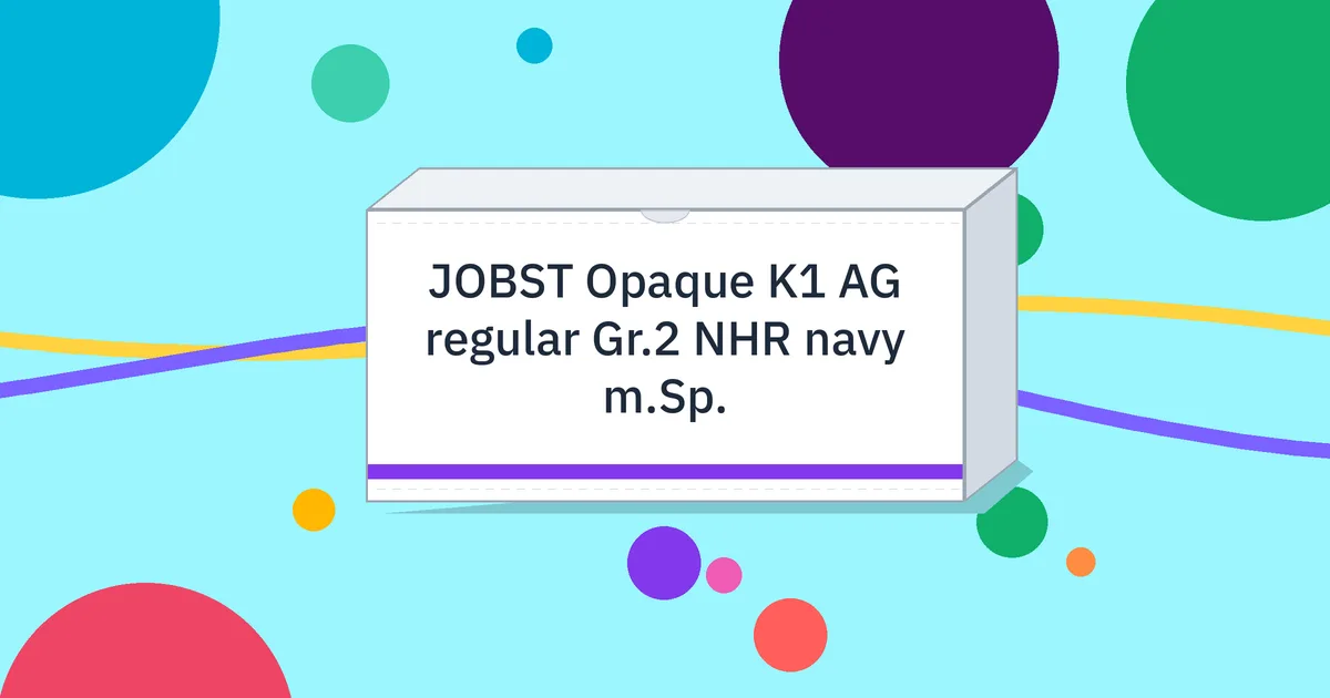 Symbolbild: Packung mit der Aufschrift JOBST Opaque K1 AG regular Gr.2 NHR navy m.Sp. (PZN 13091470) – Verfügbarkeit und Bezug in Apotheken in Frankfurt am Main