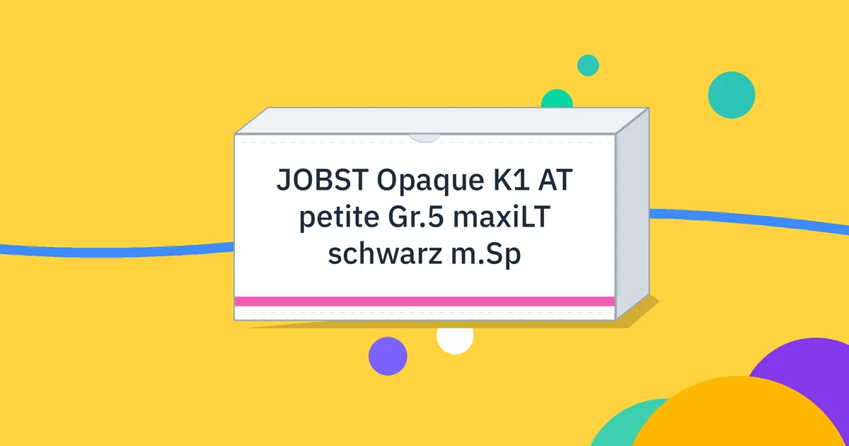Symbolbild: Packung mit der Aufschrift JOBST Opaque K1 AT petite Gr.5 maxiLT schwarz m.Sp (PZN 13103032) – Verfügbarkeit und Bezug in Apotheken in Frankfurt am Main