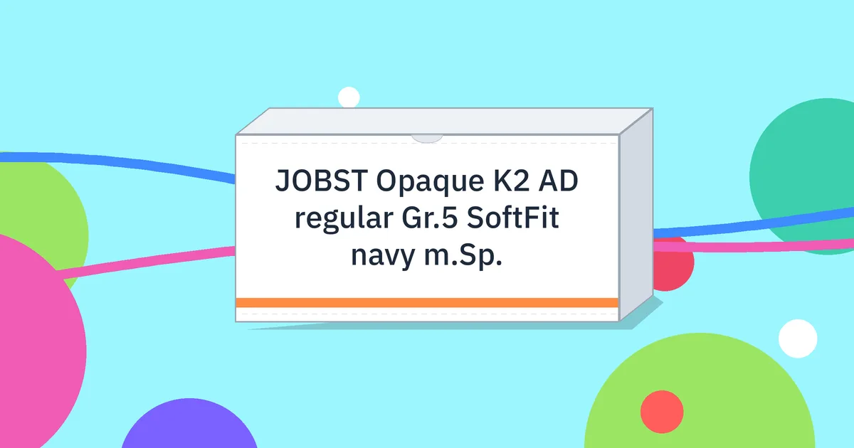 Symbolbild: Packung mit der Aufschrift JOBST Opaque K2 AD regular Gr.5 SoftFit navy m.Sp. (PZN 13110960) – Verfügbarkeit und Bezug in Apotheken in Frankfurt am Main