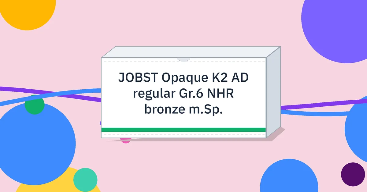 Symbolbild: Packung mit der Aufschrift JOBST Opaque K2 AD regular Gr.6 NHR bronze m.Sp. (PZN 13110397) – Verfügbarkeit und Bezug in Apotheken in Frankfurt am Main