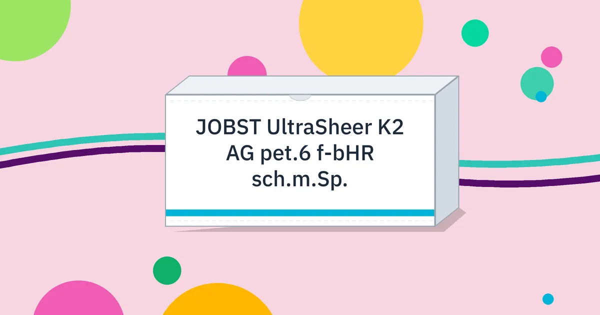 Symbolbild: Packung mit der Aufschrift JOBST UltraSheer K2 AG pet.6 f-bHR sch.m.Sp. (PZN 11263240) – Verfügbarkeit und Bezug in Apotheken in Frankfurt am Main
