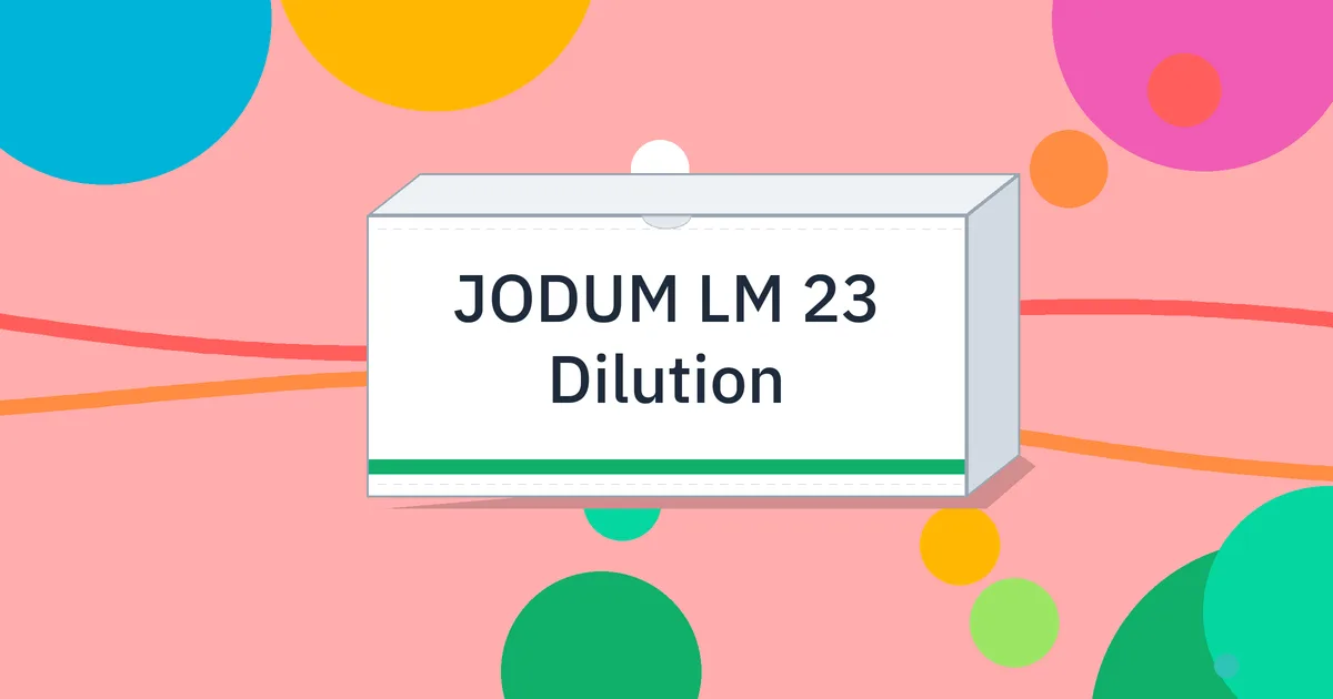 Symbolbild: Packung mit der Aufschrift JODUM LM 23 Dilution (PZN 12915816) – Verfügbarkeit und Bezug in Apotheken in Frankfurt am Main