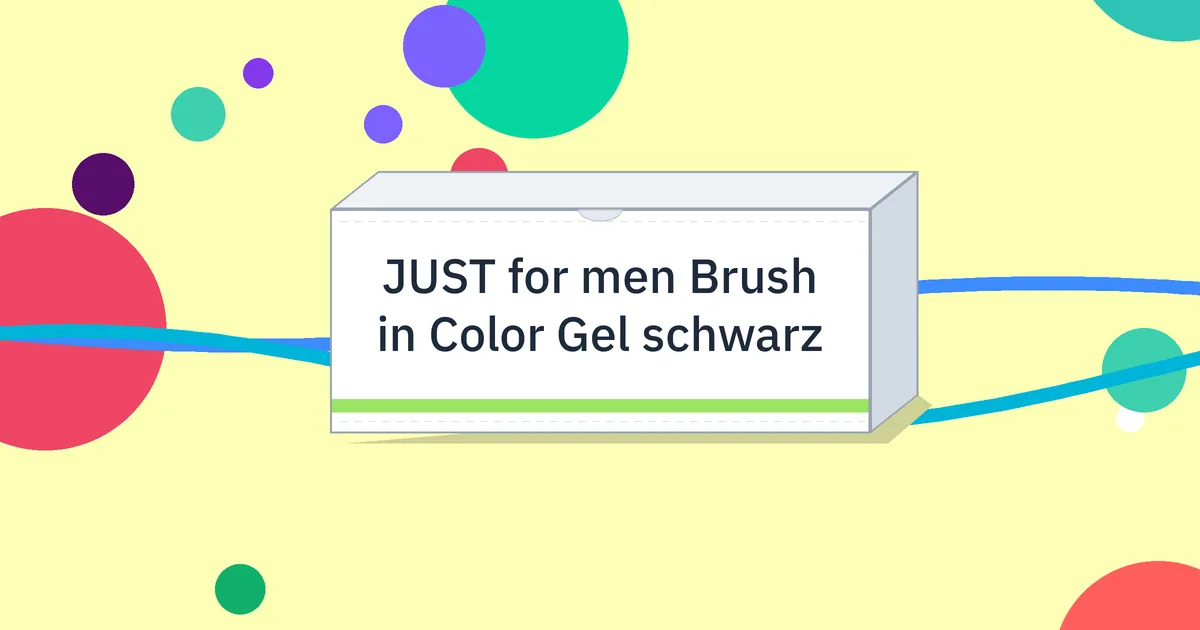 Symbolbild: Packung mit der Aufschrift JUST for men Brush in Color Gel schwarz (PZN 01465528) – Verfügbarkeit und Bezug in Apotheken in Frankfurt am Main