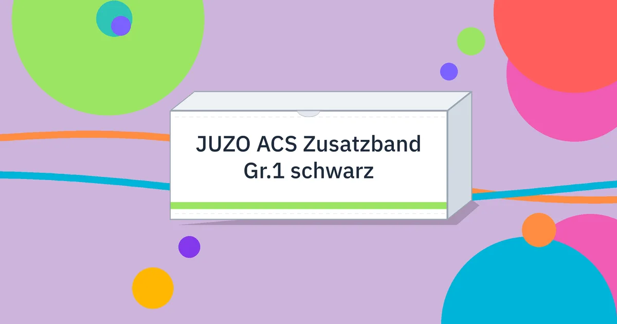 Symbolbild: Packung mit der Aufschrift JUZO ACS Zusatzband Gr.1 schwarz (PZN 13576049) – Verfügbarkeit und Bezug in Apotheken in Frankfurt am Main