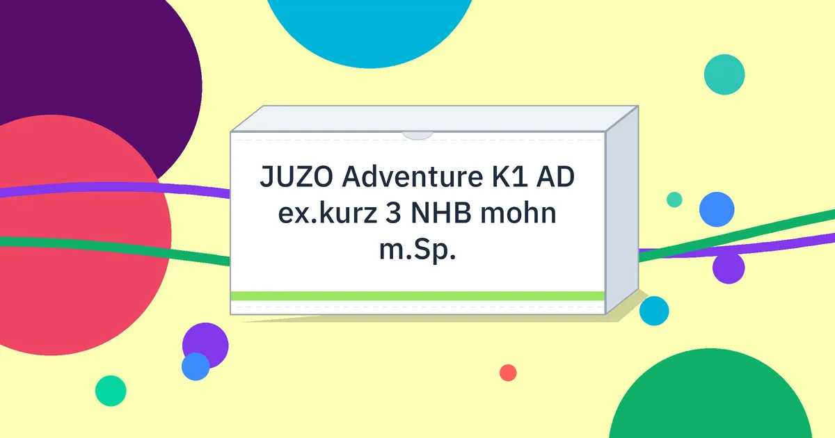Symbolbild: Packung mit der Aufschrift JUZO Adventure K1 AD ex.kurz 3 NHB mohn m.Sp. (PZN 14975567) – Verfügbarkeit und Bezug in Apotheken in Frankfurt am Main