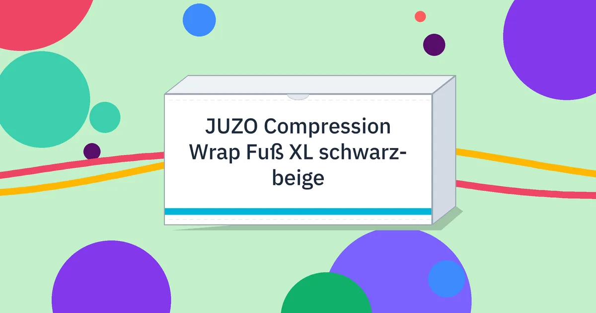Symbolbild: Packung mit der Aufschrift JUZO Compression Wrap Fuß XL schwarz-beige (PZN 16582375) – Verfügbarkeit und Bezug in Apotheken in Frankfurt am Main