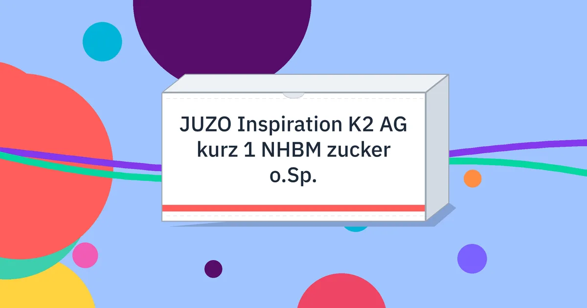Symbolbild: Packung mit der Aufschrift JUZO Inspiration K2 AG kurz 1 NHBM zucker o.Sp. (PZN 14947559) – Verfügbarkeit und Bezug in Apotheken in Frankfurt am Main