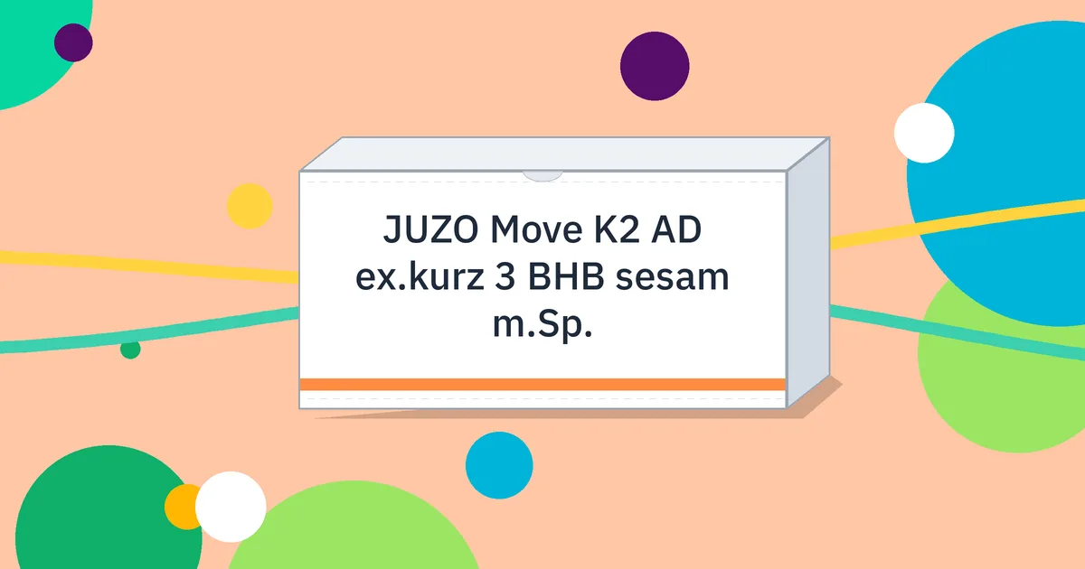 Symbolbild: Packung mit der Aufschrift JUZO Move K2 AD ex.kurz 3 BHB sesam m.Sp. (PZN 18510345) – Verfügbarkeit und Bezug in Apotheken in Frankfurt am Main