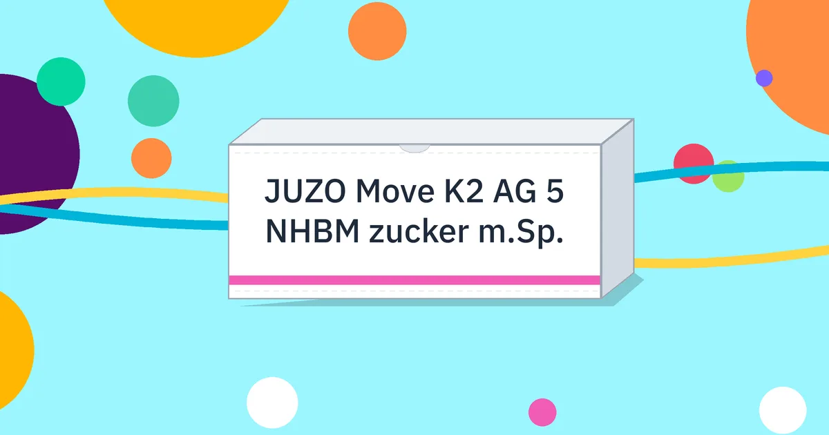 Symbolbild: Packung mit der Aufschrift JUZO Move K2 AG 5 NHBM zucker m.Sp. (PZN 18523276) – Verfügbarkeit und Bezug in Apotheken in Frankfurt am Main