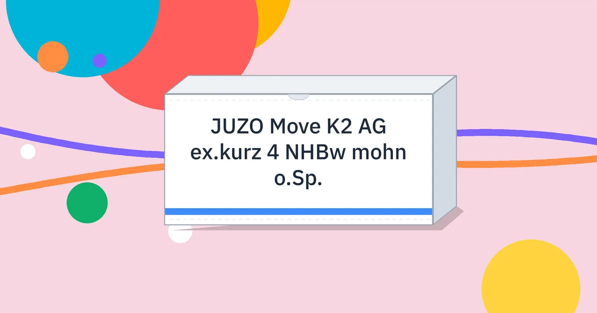 Symbolbild: Packung mit der Aufschrift JUZO Move K2 AG ex.kurz 4 NHBw mohn o.Sp. (PZN 18564625) – Verfügbarkeit und Bezug in Apotheken in Frankfurt am Main