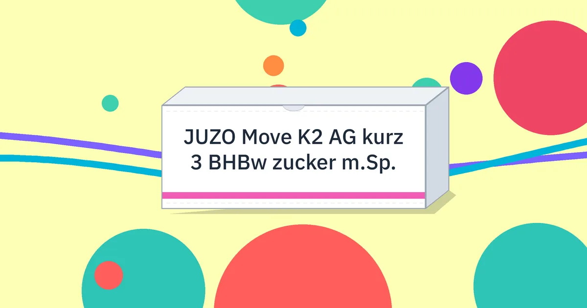 Symbolbild: Packung mit der Aufschrift JUZO Move K2 AG kurz 3 BHBw zucker m.Sp. (PZN 18528291) – Verfügbarkeit und Bezug in Apotheken in Frankfurt am Main