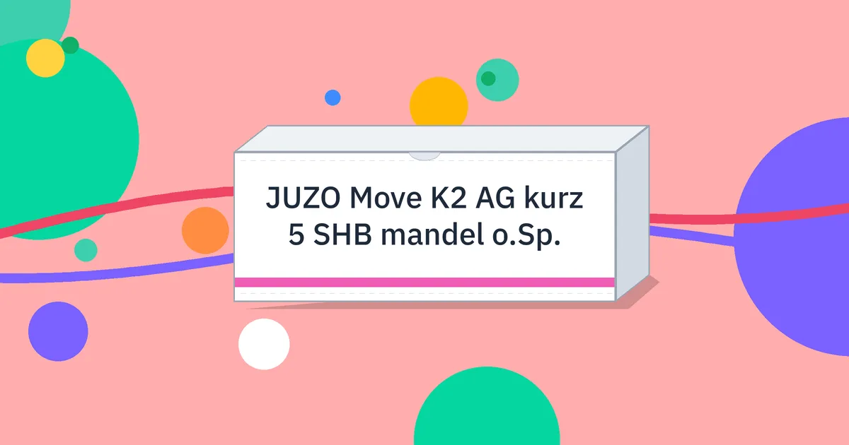 Symbolbild: Packung mit der Aufschrift JUZO Move K2 AG kurz 5 SHB mandel o.Sp. (PZN 16651774) – Verfügbarkeit und Bezug in Apotheken in Frankfurt am Main