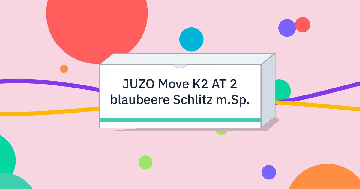 Symbolbild: Packung mit der Aufschrift JUZO Move K2 AT 2 blaubeere Schlitz m.Sp. (PZN 20668740) – Verfügbarkeit und Bezug in Apotheken in Frankfurt am Main