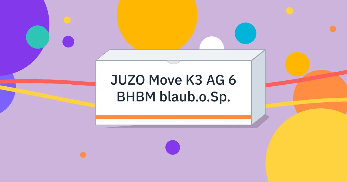 Symbolbild: Packung mit der Aufschrift JUZO Move K3 AG 6 BHBM blaub.o.Sp. (PZN 18589915) – Verfügbarkeit und Bezug in Apotheken in Frankfurt am Main