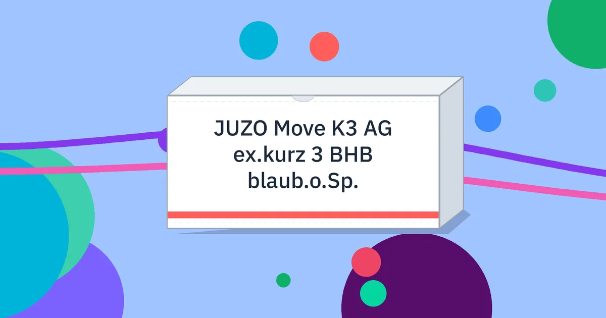Symbolbild: Packung mit der Aufschrift JUZO Move K3 AG ex.kurz 3 BHB blaub.o.Sp. (PZN 18597369) – Verfügbarkeit und Bezug in Apotheken in Frankfurt am Main