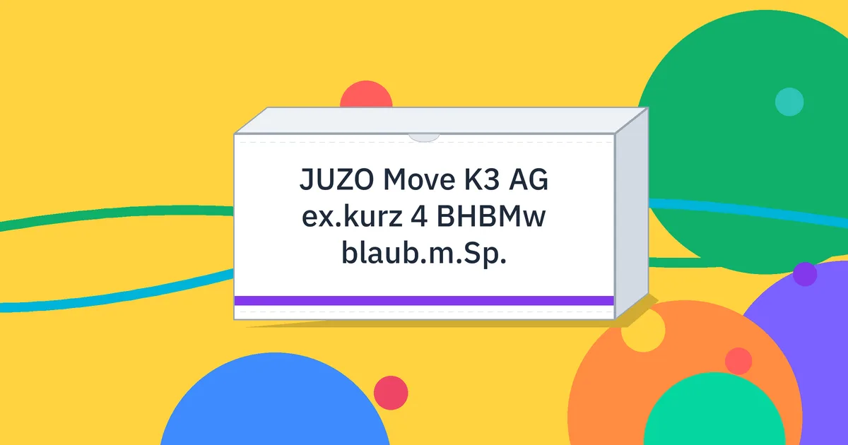 Symbolbild: Packung mit der Aufschrift JUZO Move K3 AG ex.kurz 4 BHBMw blaub.m.Sp. (PZN 18596051) – Verfügbarkeit und Bezug in Apotheken in Frankfurt am Main