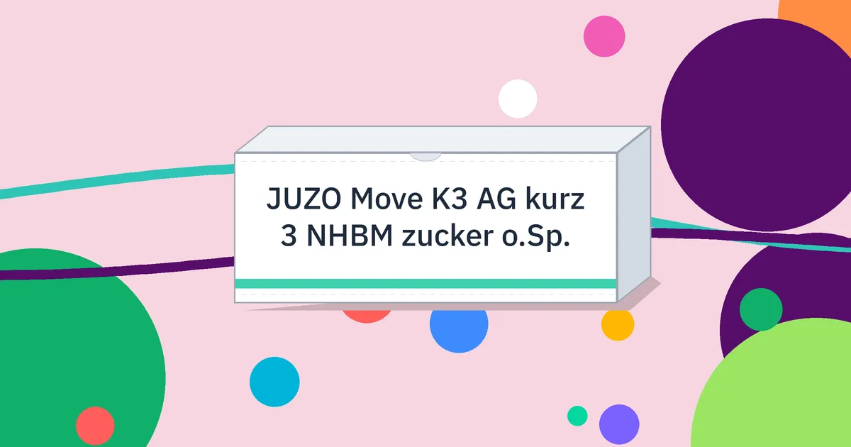 Symbolbild: Packung mit der Aufschrift JUZO Move K3 AG kurz 3 NHBM zucker o.Sp. (PZN 18580601) – Verfügbarkeit und Bezug in Apotheken in Frankfurt am Main