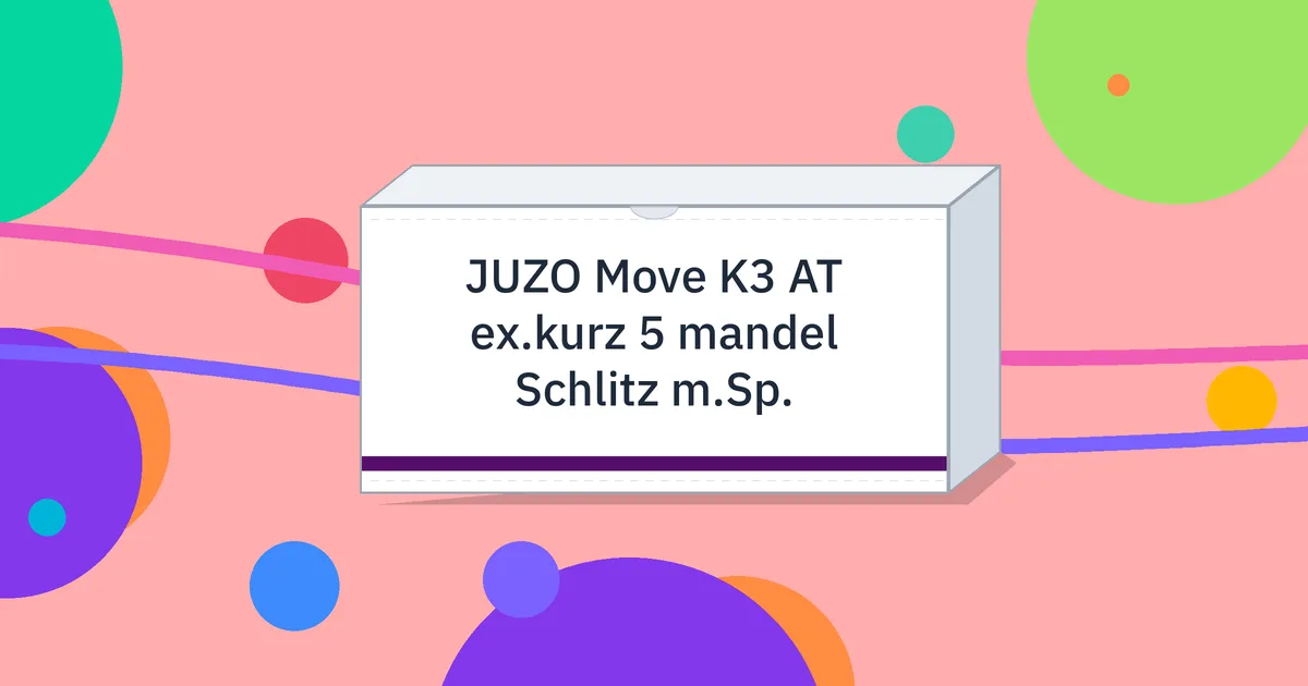 Symbolbild: Packung mit der Aufschrift JUZO Move K3 AT ex.kurz 5 mandel Schlitz m.Sp. (PZN 20681232) – Verfügbarkeit und Bezug in Apotheken in Frankfurt am Main