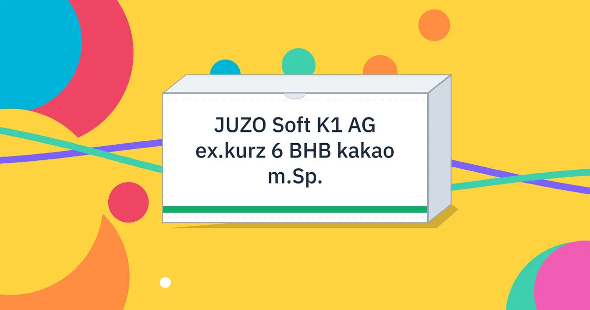 Symbolbild: Packung mit der Aufschrift JUZO Soft K1 AG ex.kurz 6 BHB kakao m.Sp. (PZN 14823857) – Verfügbarkeit und Bezug in Apotheken in Frankfurt am Main