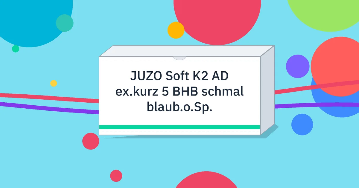 Symbolbild: Packung mit der Aufschrift JUZO Soft K2 AD ex.kurz 5 BHB schmal blaub.o.Sp. (PZN 15468507) – Verfügbarkeit und Bezug in Apotheken in Frankfurt am Main