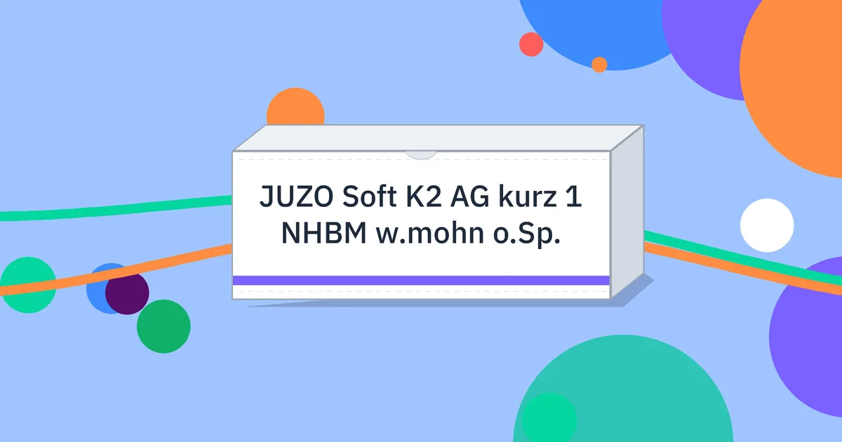 Symbolbild: Packung mit der Aufschrift JUZO Soft K2 AG kurz 1 NHBM w.mohn o.Sp. (PZN 14998002) – Verfügbarkeit und Bezug in Apotheken in Frankfurt am Main