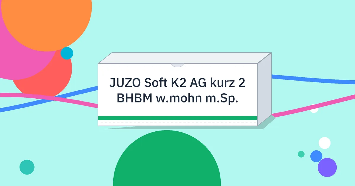 Symbolbild: Packung mit der Aufschrift JUZO Soft K2 AG kurz 2 BHBM w.mohn m.Sp. (PZN 14867731) – Verfügbarkeit und Bezug in Apotheken in Frankfurt am Main