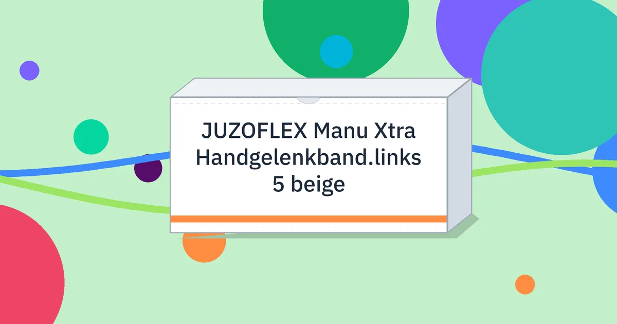 Symbolbild: Packung mit der Aufschrift JUZOFLEX Manu Xtra Handgelenkband.links 5 beige (PZN 16635284) – Verfügbarkeit und Bezug in Apotheken in Frankfurt am Main