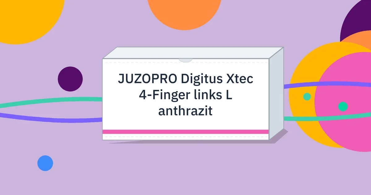 Symbolbild: Packung mit der Aufschrift JUZOPRO Digitus Xtec 4-Finger links L anthrazit (PZN 16766431) – Verfügbarkeit und Bezug in Apotheken in Frankfurt am Main