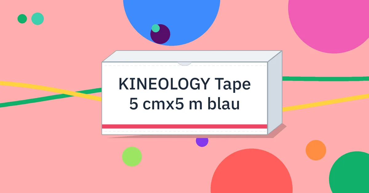 Symbolbild: Packung mit der Aufschrift KINEOLOGY Tape 5 cmx5 m blau (PZN 05131037) – Verfügbarkeit und Bezug in Apotheken in Frankfurt am Main