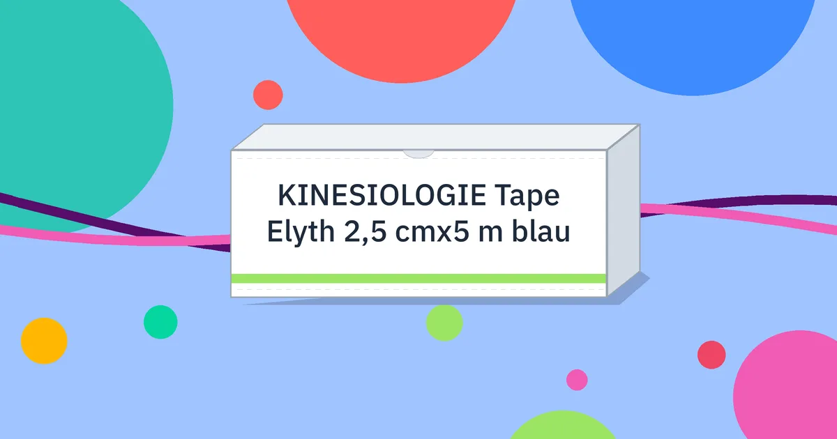 Symbolbild: Packung mit der Aufschrift KINESIOLOGIE Tape Elyth 2,5 cmx5 m blau (PZN 10735613) – Verfügbarkeit und Bezug in Apotheken in Frankfurt am Main