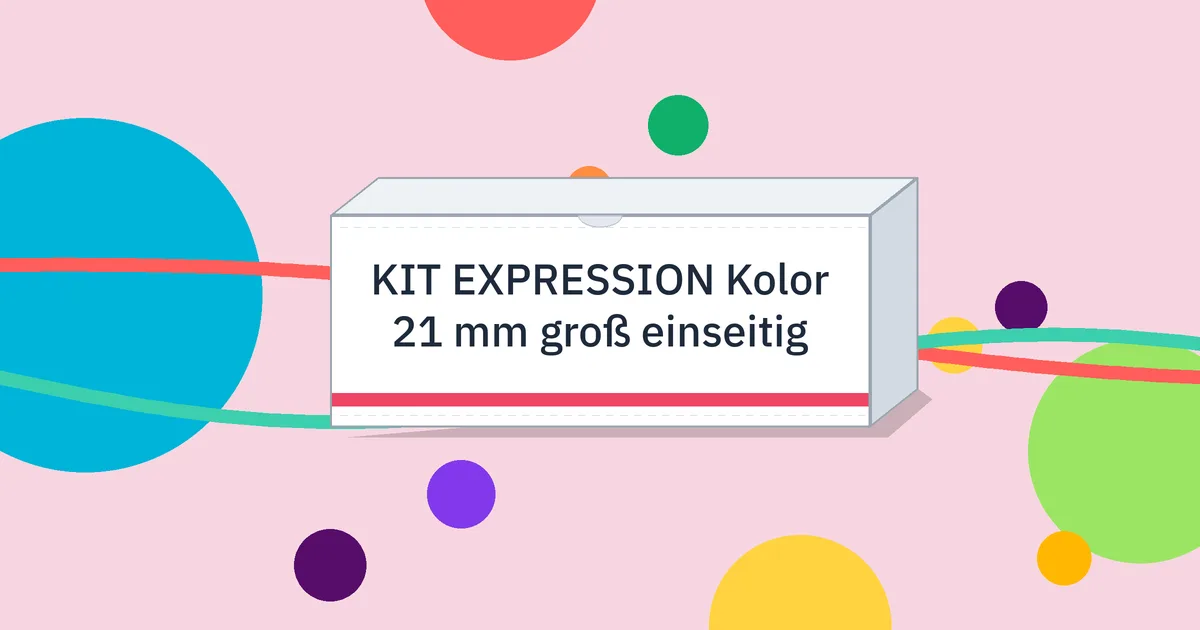 Symbolbild: Packung mit der Aufschrift KIT EXPRESSION Kolor 21 mm groß einseitig (PZN 10134032) – Verfügbarkeit und Bezug in Apotheken in Frankfurt am Main