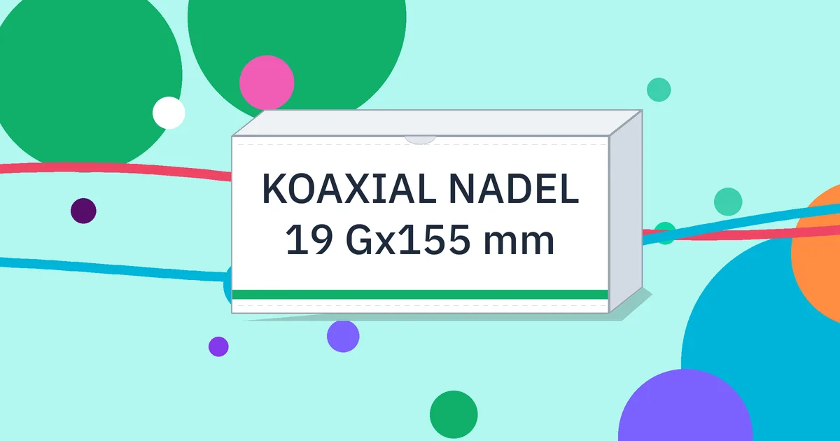 Symbolbild: Packung mit der Aufschrift KOAXIAL NADEL 19 Gx155 mm (PZN 19530002) – Verfügbarkeit und Bezug in Apotheken in Frankfurt am Main