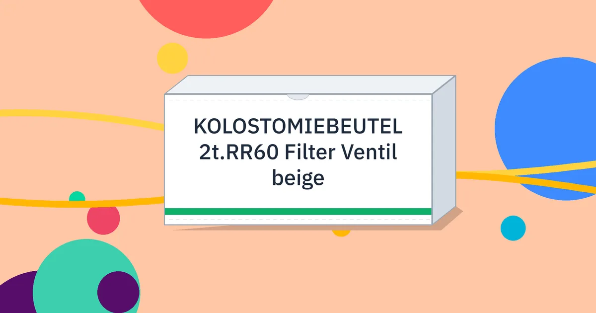 Symbolbild: Packung mit der Aufschrift KOLOSTOMIEBEUTEL 2t.RR60 Filter Ventil beige (PZN 10204778) – Verfügbarkeit und Bezug in Apotheken in Frankfurt am Main