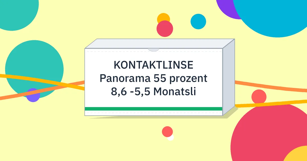 Symbolbild: Packung mit der Aufschrift KONTAKTLINSE Panorama 55 prozent 8,6 -5,5 Monatsli (PZN 00817818) – Verfügbarkeit und Bezug in Apotheken in Frankfurt am Main