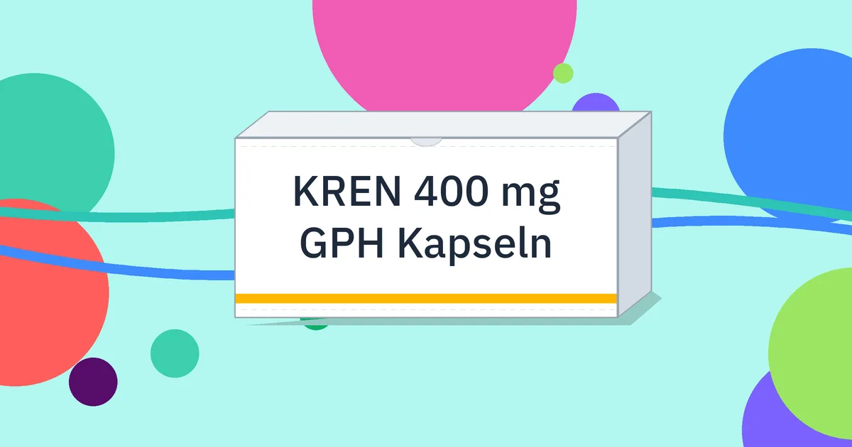 Symbolbild: Packung mit der Aufschrift KREN 400 mg GPH Kapseln (PZN 00129969) – Verfügbarkeit und Bezug in Apotheken in Frankfurt am Main