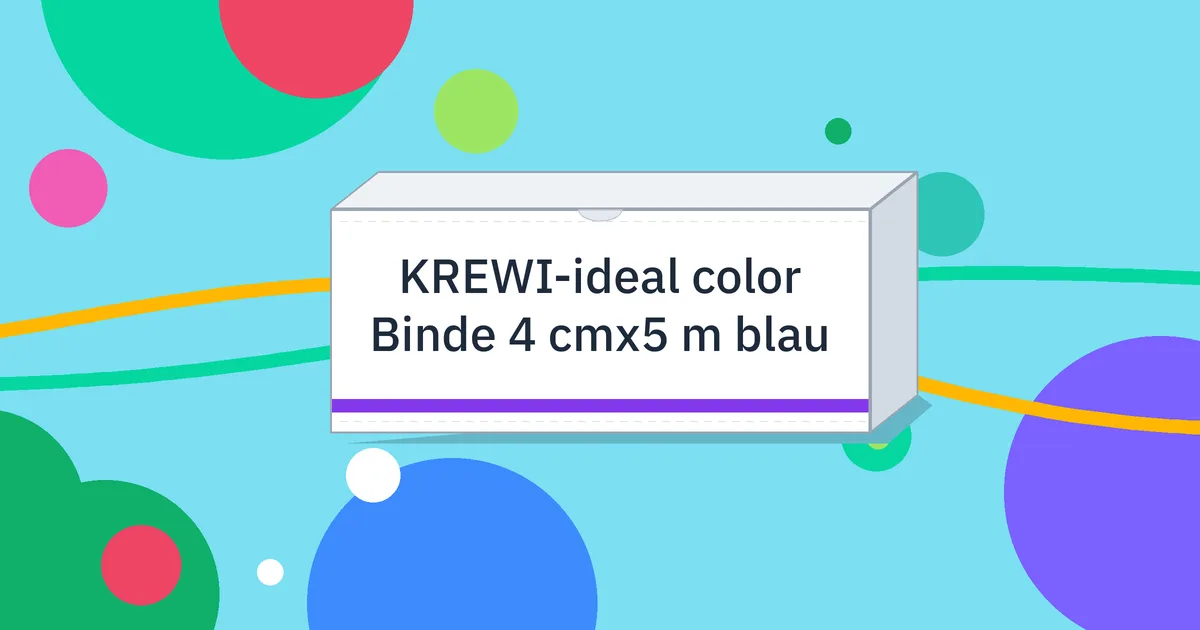 Symbolbild: Packung mit der Aufschrift KREWI-ideal color Binde 4 cmx5 m blau (PZN 17301094) – Verfügbarkeit und Bezug in Apotheken in Frankfurt am Main