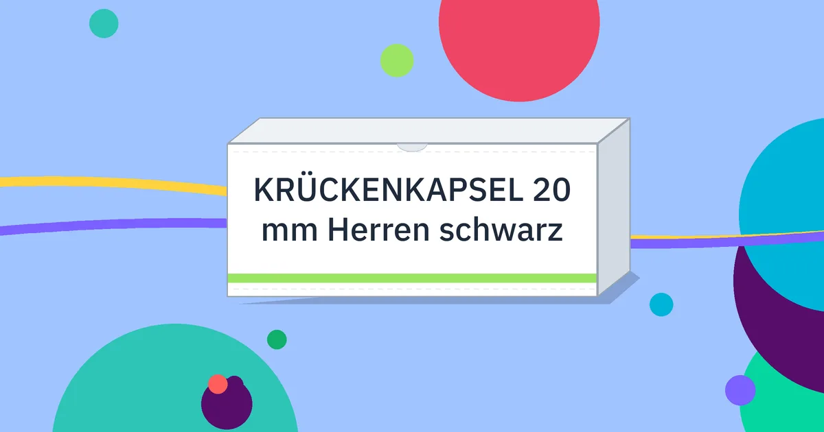 Symbolbild: Packung mit der Aufschrift KRÜCKENKAPSEL 20 mm Herren schwarz (PZN 07469639) – Verfügbarkeit und Bezug in Apotheken in Frankfurt am Main