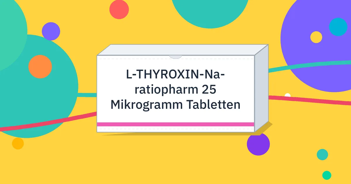 Symbolbild: Packung mit der Aufschrift L-THYROXIN-Na-ratiopharm 25 Mikrogramm Tabletten (PZN 10089656) – Verfügbarkeit und Bezug in Apotheken in Frankfurt am Main