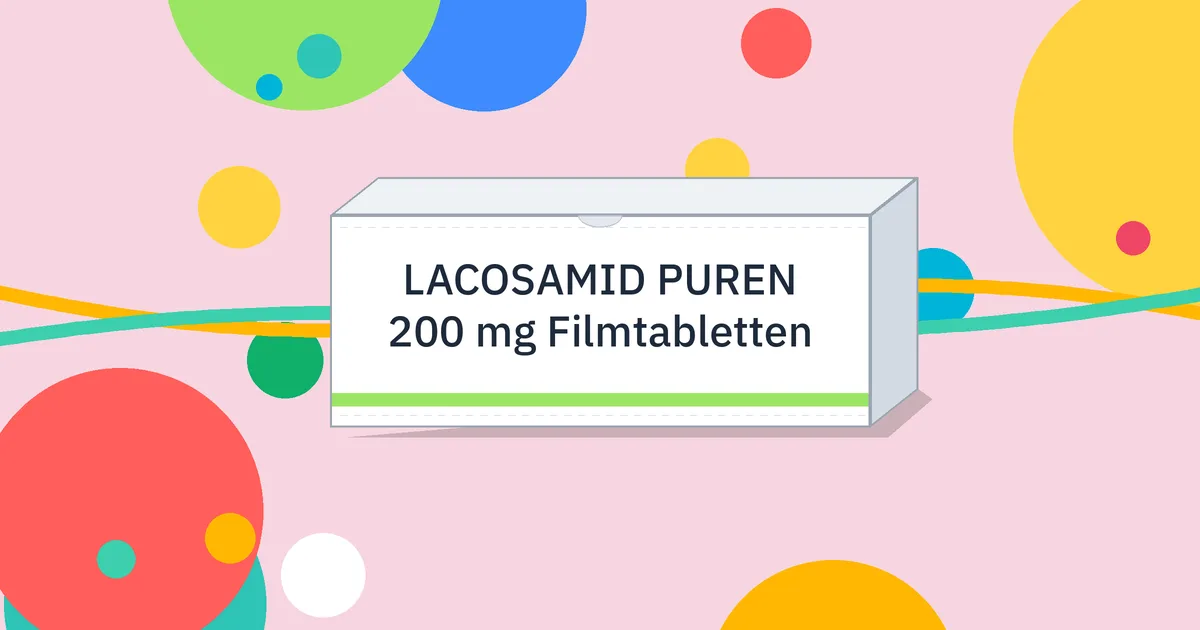 Symbolbild: Packung mit der Aufschrift LACOSAMID PUREN 200 mg Filmtabletten (PZN 17636920) – Verfügbarkeit und Bezug in Apotheken in Frankfurt am Main