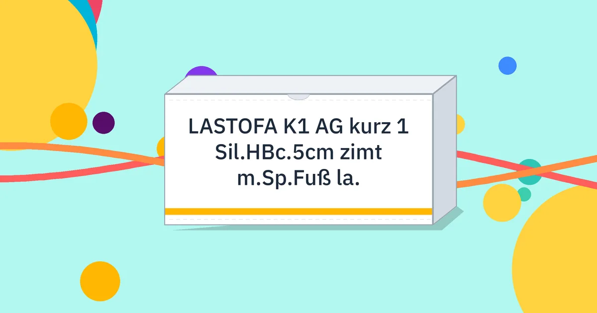 Symbolbild: Packung mit der Aufschrift LASTOFA K1 AG kurz 1 Sil.HBc.5cm zimt m.Sp.Fuß la. (PZN 13788768) – Verfügbarkeit und Bezug in Apotheken in Frankfurt am Main