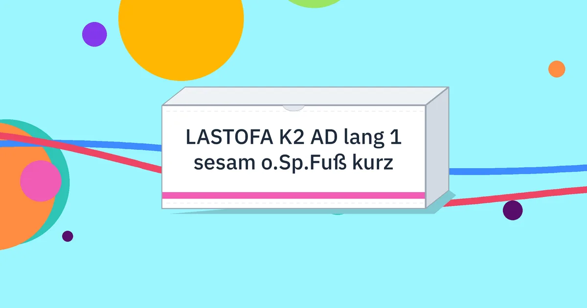 Symbolbild: Packung mit der Aufschrift LASTOFA K2 AD lang 1 sesam o.Sp.Fuß kurz (PZN 13799602) – Verfügbarkeit und Bezug in Apotheken in Frankfurt am Main