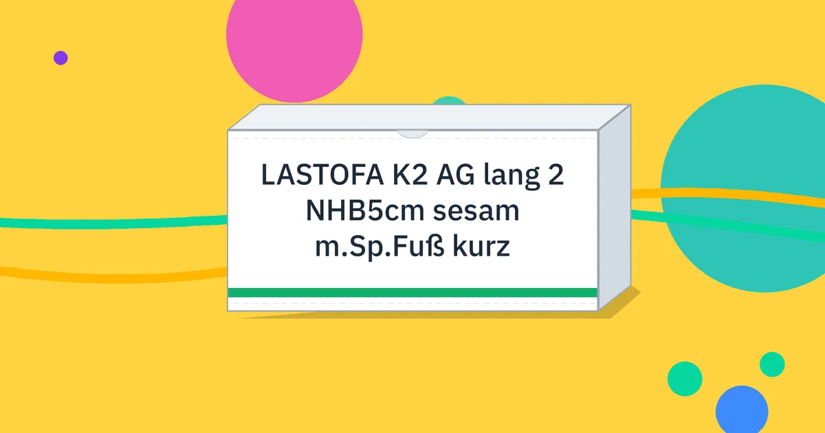 Symbolbild: Packung mit der Aufschrift LASTOFA K2 AG lang 2 NHB5cm sesam m.Sp.Fuß kurz (PZN 13803344) – Verfügbarkeit und Bezug in Apotheken in Frankfurt am Main
