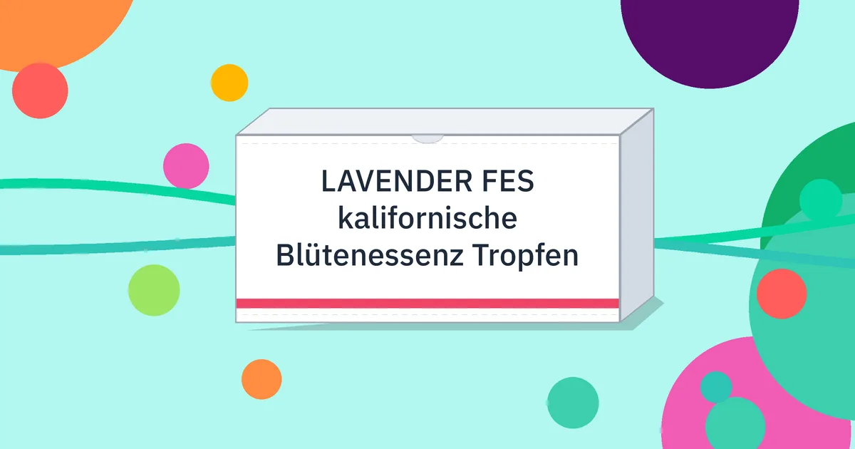 Symbolbild: Packung mit der Aufschrift LAVENDER FES kalifornische Blütenessenz Tropfen (PZN 09173529) – Verfügbarkeit und Bezug in Apotheken in Frankfurt am Main