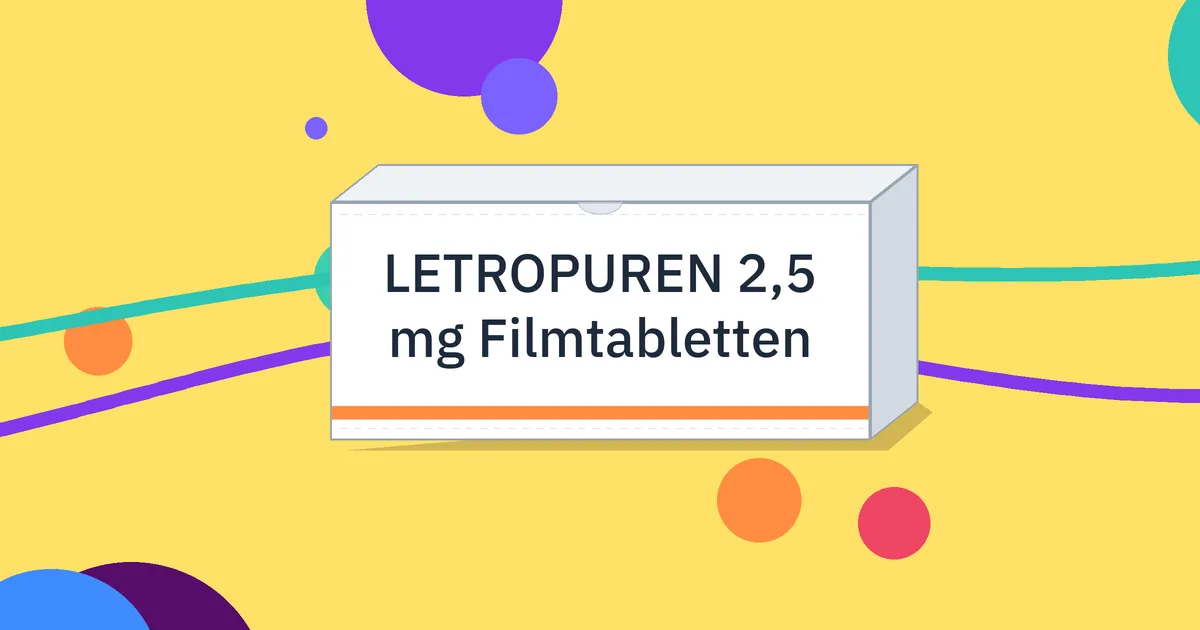 Symbolbild: Packung mit der Aufschrift LETROPUREN 2,5 mg Filmtabletten (PZN 17257453) – Verfügbarkeit und Bezug in Apotheken in Frankfurt am Main