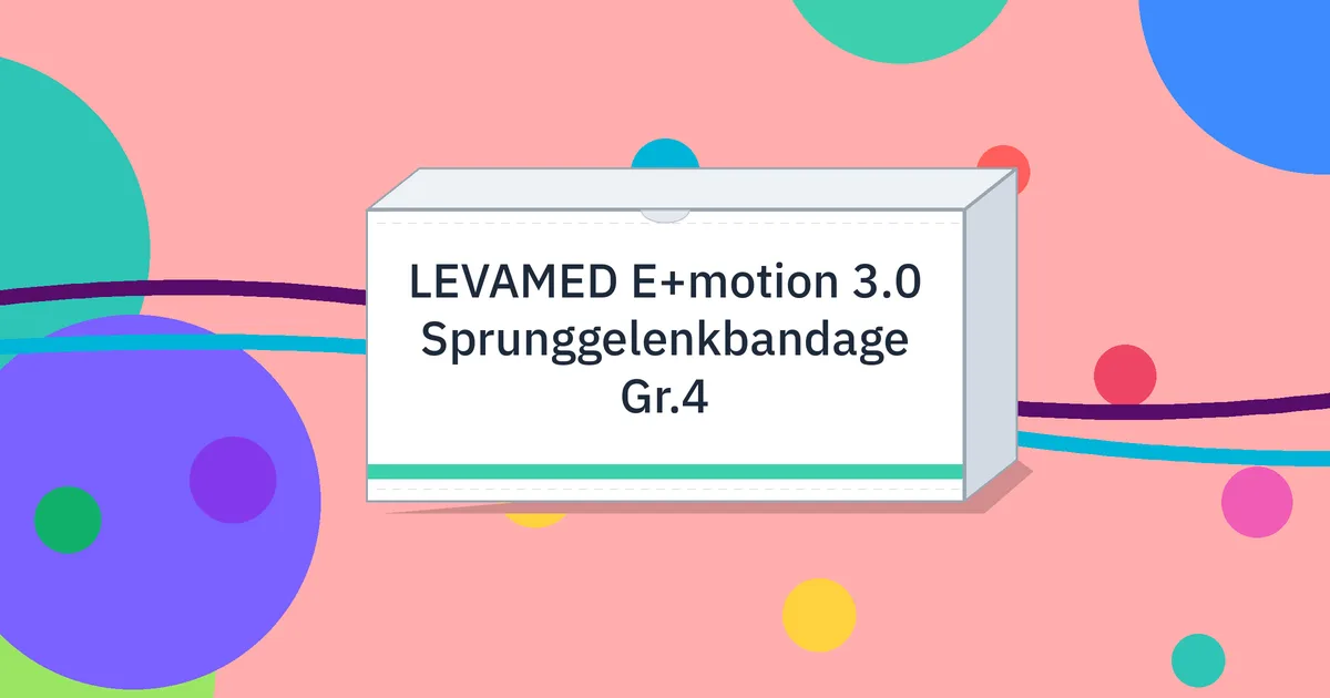 Symbolbild: Packung mit der Aufschrift LEVAMED E+motion 3.0 Sprunggelenkbandage Gr.4 (PZN 19369972) – Verfügbarkeit und Bezug in Apotheken in Frankfurt am Main
