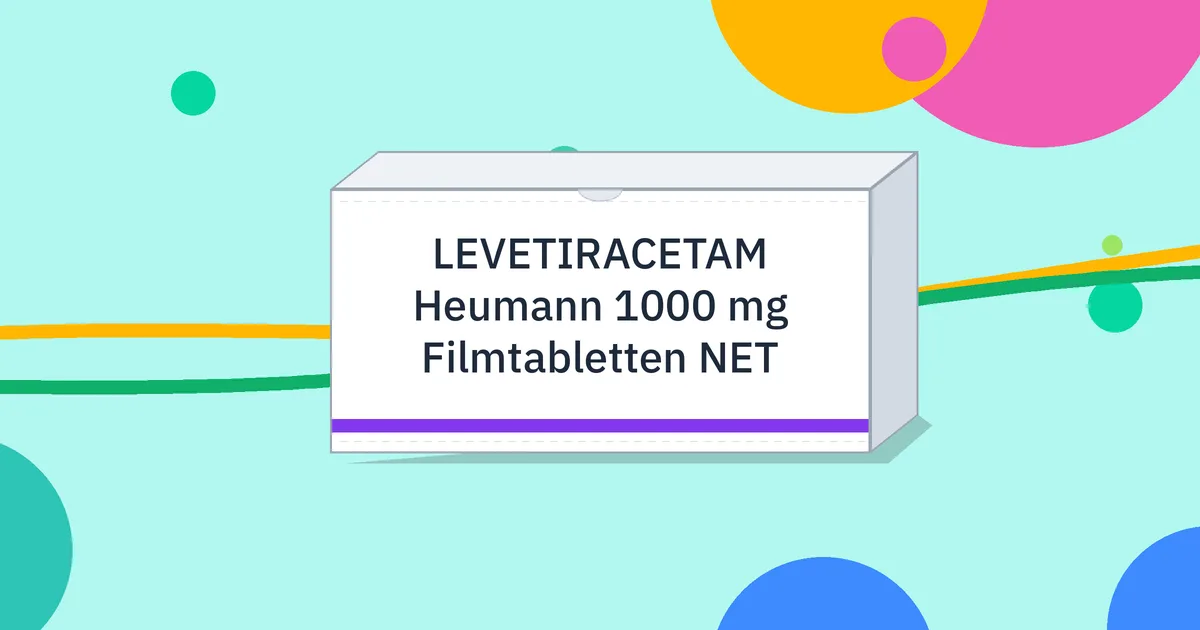 Symbolbild: Packung mit der Aufschrift LEVETIRACETAM Heumann 1000 mg Filmtabletten NET (PZN 16139208) – Verfügbarkeit und Bezug in Apotheken in Frankfurt am Main