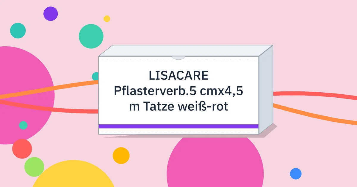 Symbolbild: Packung mit der Aufschrift LISACARE Pflasterverb.5 cmx4,5 m Tatze weiß-rot (PZN 17892528) – Verfügbarkeit und Bezug in Apotheken in Frankfurt am Main