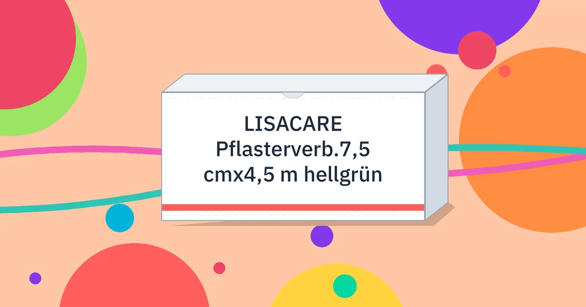 Symbolbild: Packung mit der Aufschrift LISACARE Pflasterverb.7,5 cmx4,5 m hellgrün (PZN 17892652) – Verfügbarkeit und Bezug in Apotheken in Frankfurt am Main